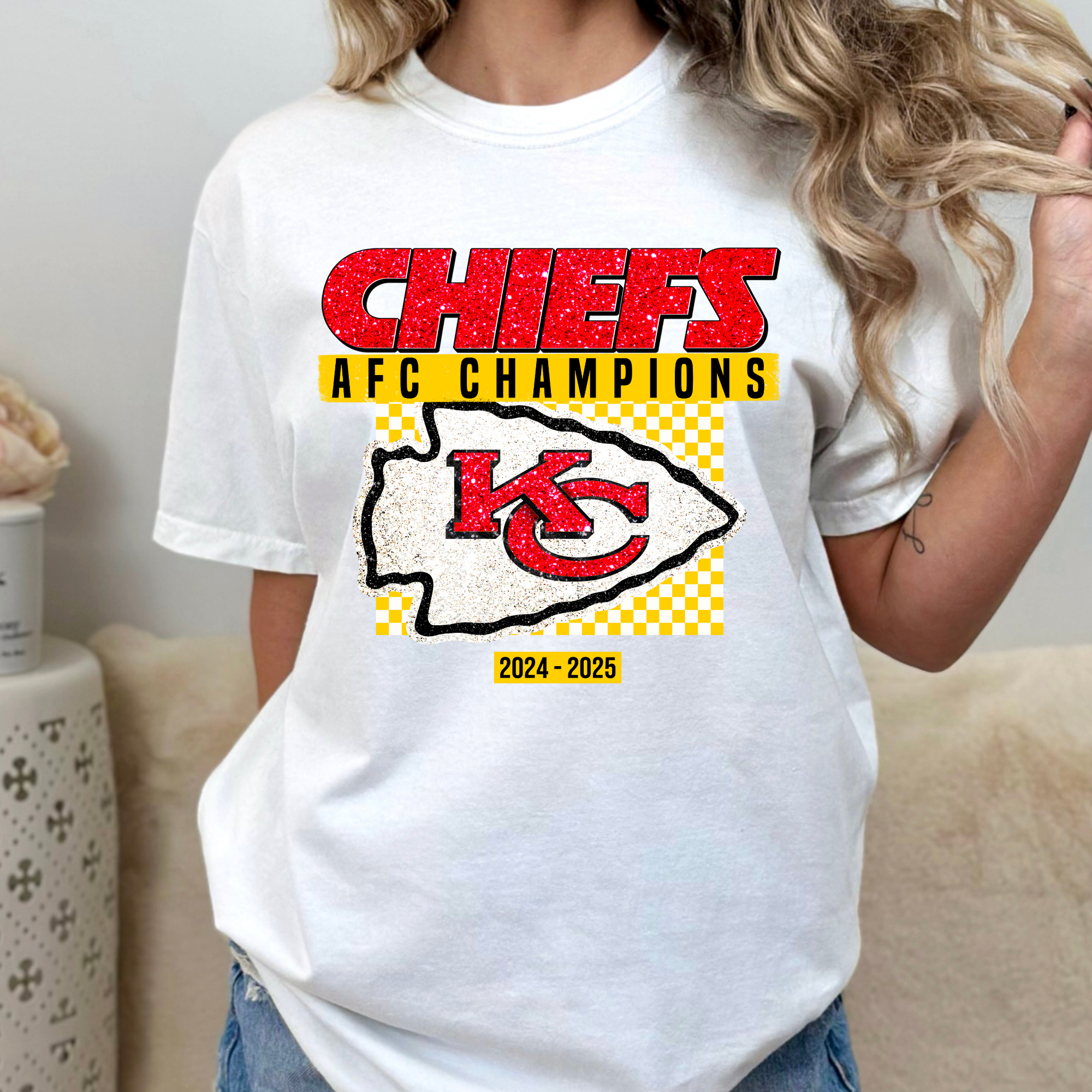 Chiefs (Faux Glitter) AFC Champions 2024-2025 Full Color DTF Transfer ...